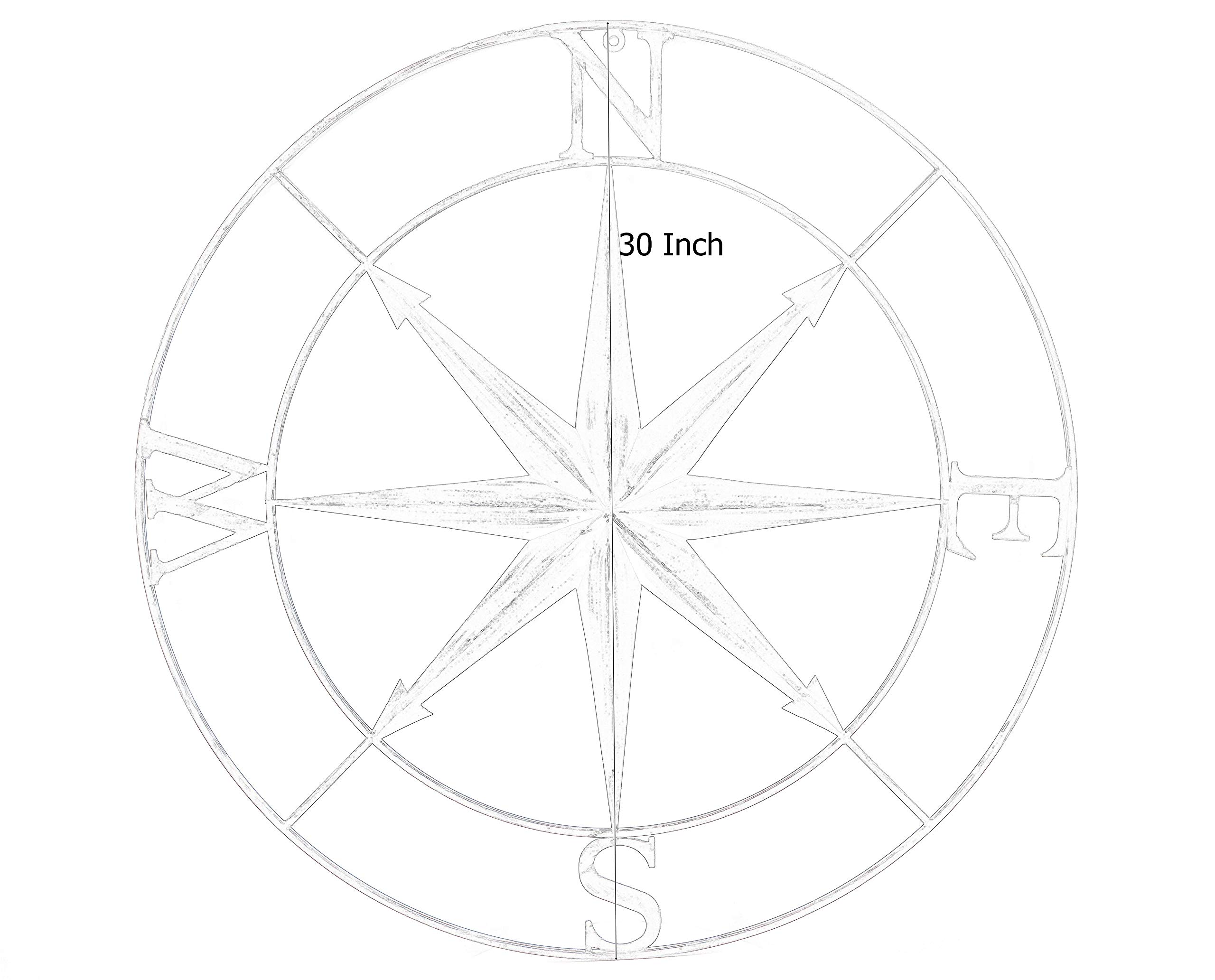 Bellaa 27529 Metal Wall Compass Nautical Coastal Beach Home Decor Captain Sailors Fisherman Round Rustic Distressed Red 30 inch