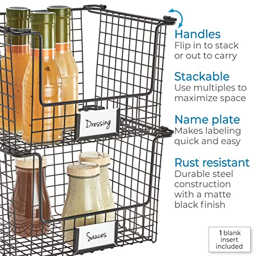 iDesign Classico Storage Basket with Handles for Pantry, Kitchen, Bathroom, Countertop, and Desk Organization, 12" x 10" x 7.75", Stackable-Large