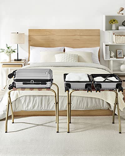 SONGMICS Luggage Rack, Luggage Rack for Guest Room, Suitcase Stand, Steel Frame, Foldable, for Bedroom, Golden URLR064A01