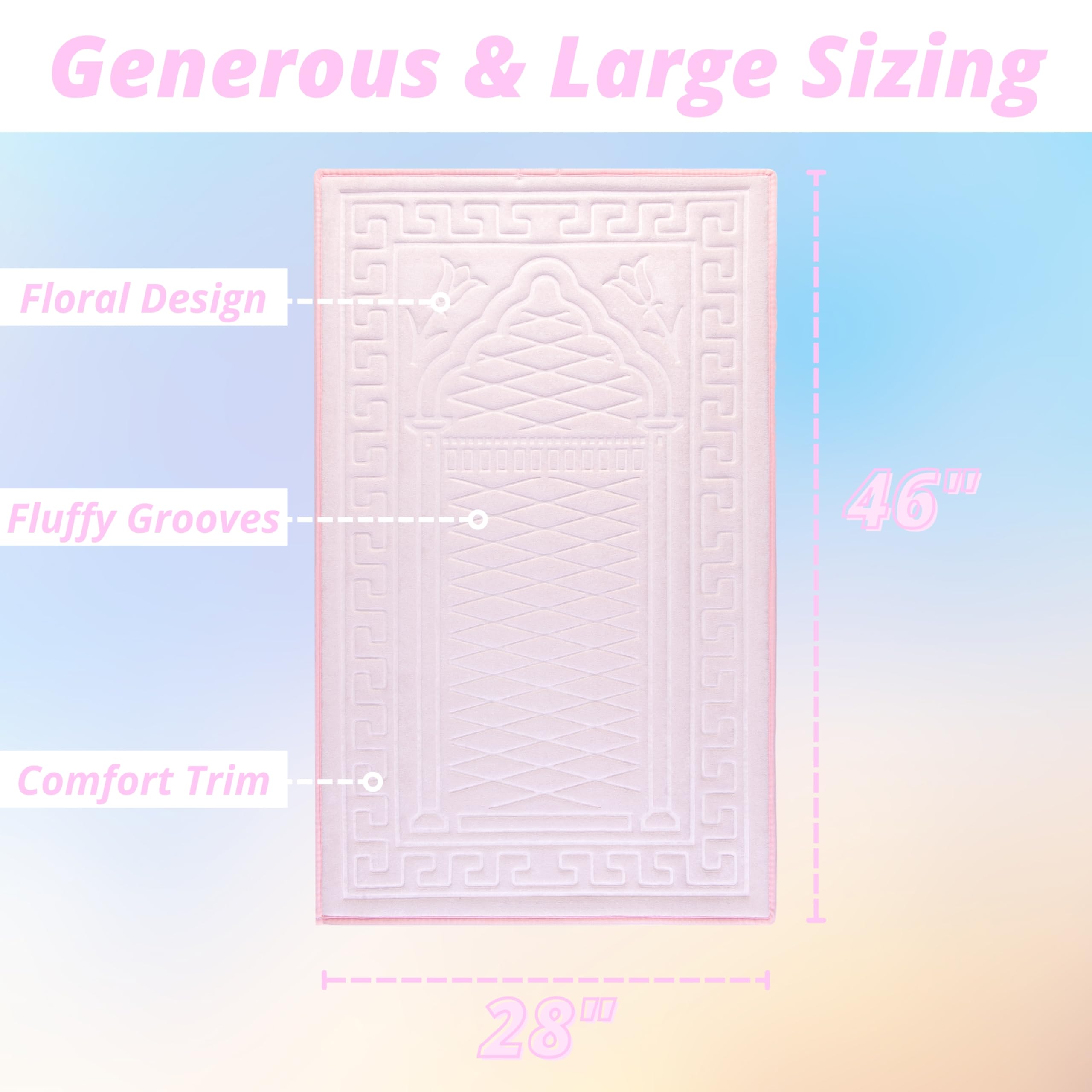 Sacred Artisans Prayer Mat, Powder Pink, Padded with Thick, Soft, Luxury Foam - Prayer Rug, Muslim Prayer Rug, Islamic Prayer Rug, Prayer Matt - Travel & Gift Ready for Ramadan & Eid