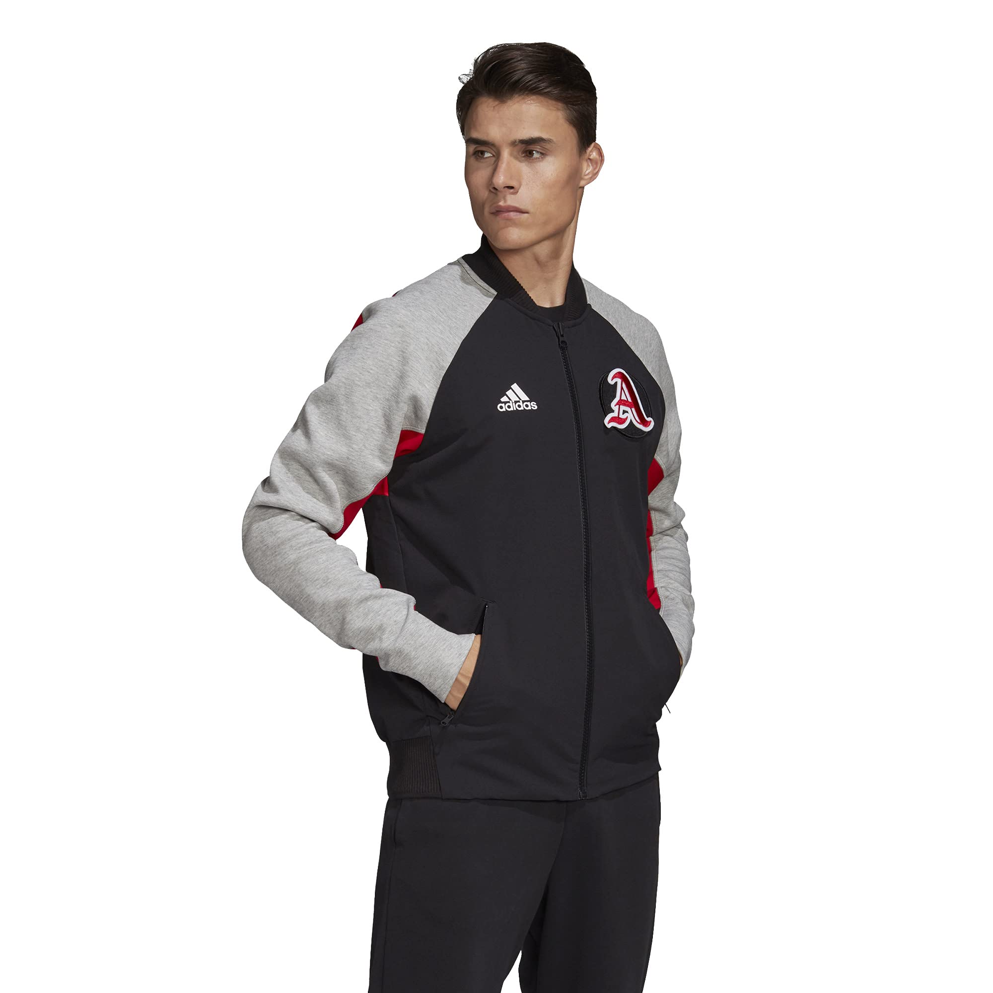 adidas Men's Varcity Jacket Black/Medium Gray Heather/Scarlet Small