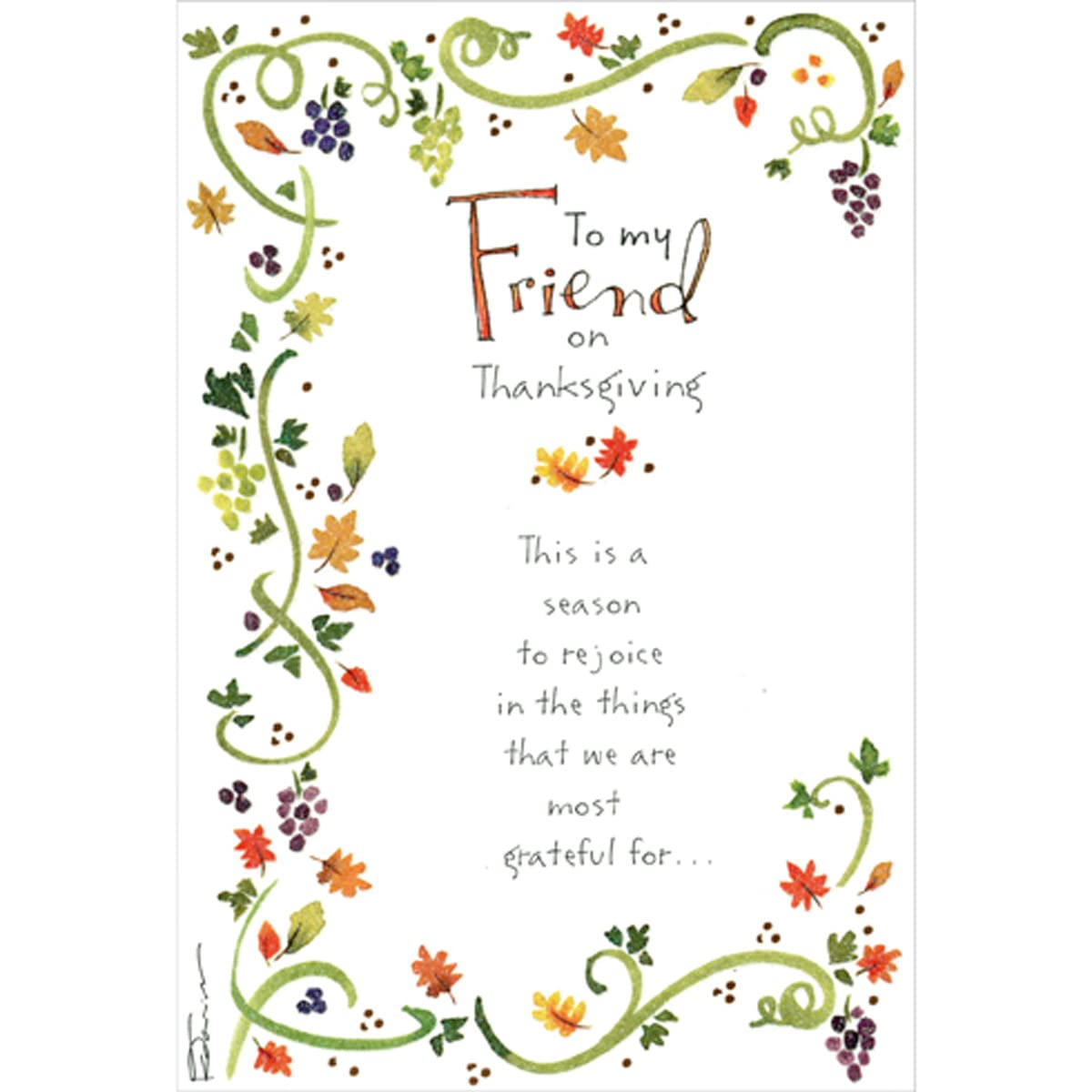 American Greetings Sparkling Swirls, Grapes and Leaves: Most Grateful Thanksgiving Card for Friend