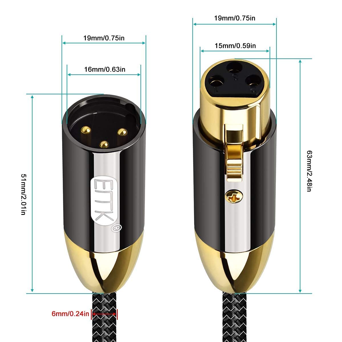 EMK XLR Microphone Cable XLR Male to XLR Female 3-Pin Balanced Behringer Mixer Speaker Cable Equalizer Mic Preamplifier Cable Compatible with Speaker Systems(10 Feet/3M, XLR Male to Female Black)