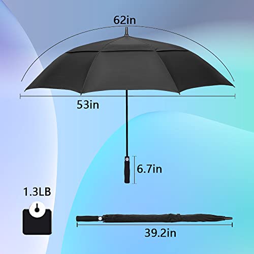 Goothdurs 62 Inches Golf Umbrella Automatic Open Windproof Waterproof Large Double Canopy Vented Rain Stick Umbrellas for Men Women