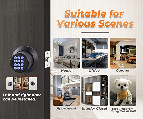 Keypad Door Knob Lock, Keyless Entry Door Lock with Anti-Slip Handle, Auto Lock, Waterproof Electronic Black Door Knob, Safe and Easy Installation for Home, Office, Hotel and Garage