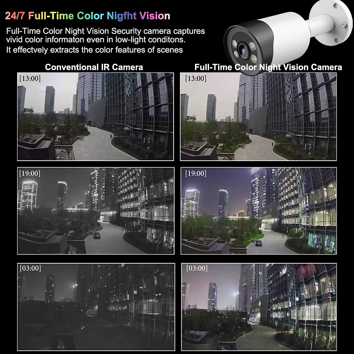 Outdoor 8MP Full Color IP Security Camera with 2.8mm Lens, Full-Time Color Night Vision Bullet Camera with Motion Detection, Built-in Mic, WDR, IP67 Waterproof