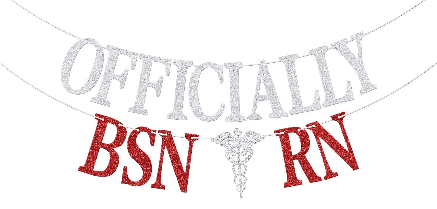 Red Glitter Officially BSN RN Banner, Class of 2023 BSN/Class of 2023 RN/Congrats Nurse, 2023 Nursing School Graduation Party Decorations