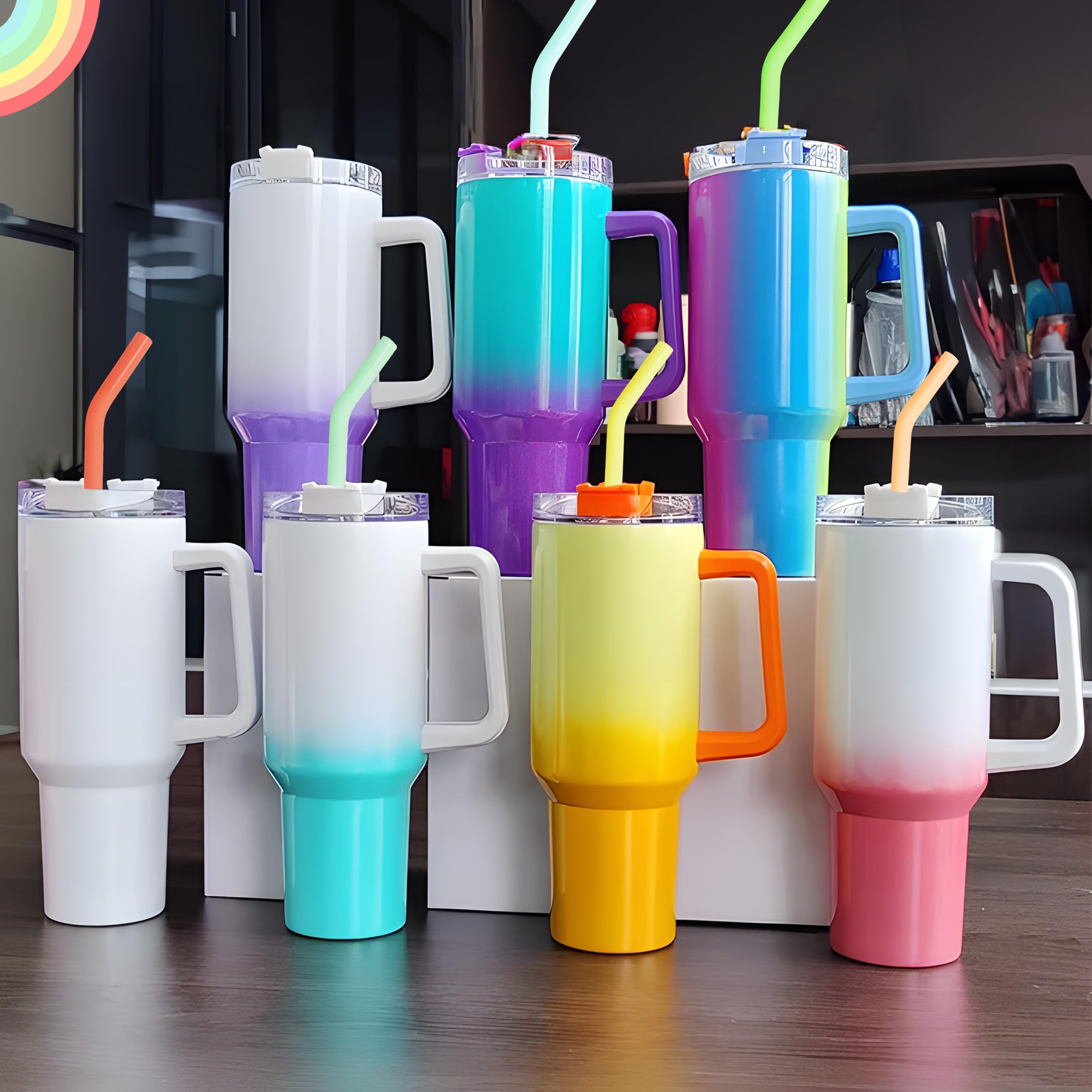 5 PCS Metal Straws Reusable with Silicone Tip and Cleaning Brush, Stainless Steel Straws Replacement for 40 oz Stanley Tumbler and 24 oz Cup (8mm Sliver)