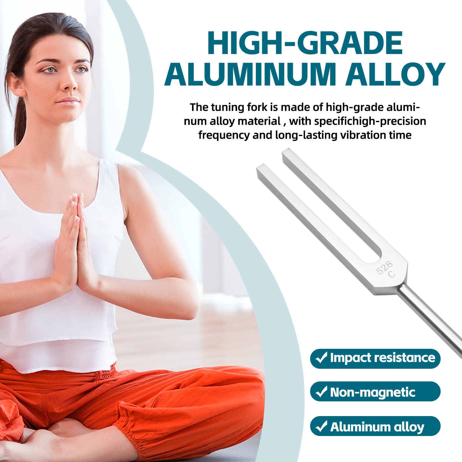 528 Hz Tuning Fork Medical, Aluminum Alloy Tuning Fork,Non-Magnetic Material Delivers Clear Tones,Solfeggio Tuning Forks for Healing Comes With a Box,Silicone Hammer,Cleaning Cloth and Triangle Rubber