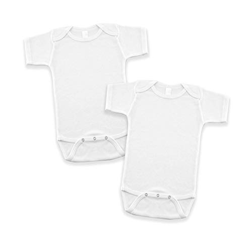 Kate's Craft Store Sublimation Blank Baby Short Sleeve Onesie 100% Polyester White. 2 Pack. (3-6 Months)