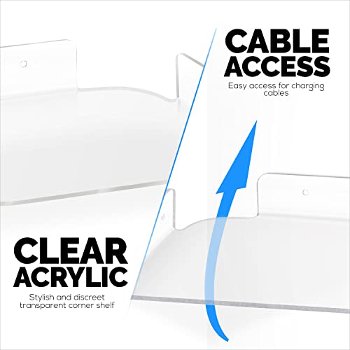 BRAINWAVZ 3-Pack Mixed Size Corner Shelf (8β 9.5β & 10β) for Speakers, Books, Decor, Plants, Cameras, Photos, Kitchen, Bathroom, Routers & More Universal Small Holder Acrylic Wall Shelves (Clear)
