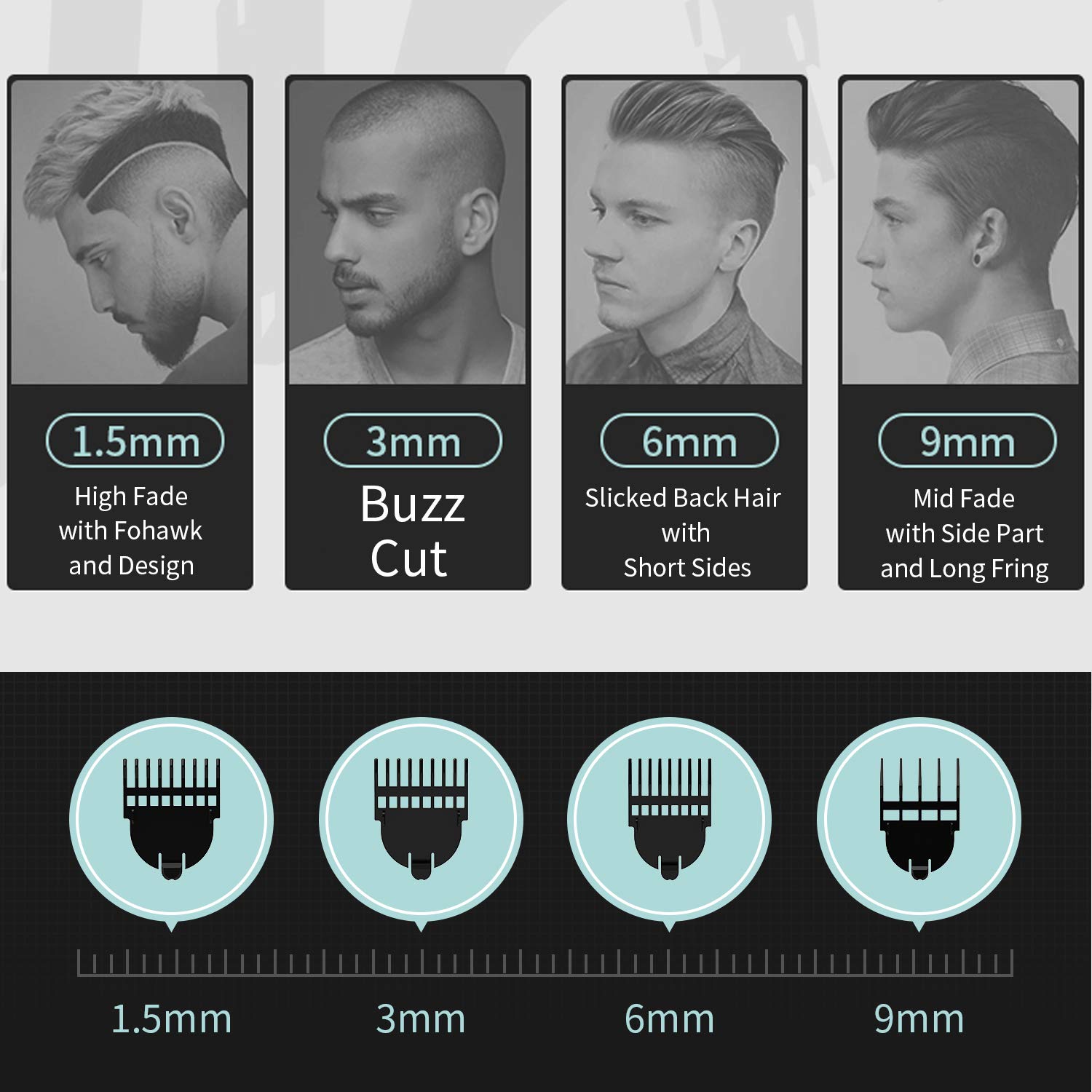 RTICS Hair Clippers for Slicked Hair, Cordless Rechargeable Safety Ceramic Blade Hair Trimmer, Low Noise Restoring Ancient Design Haircut Machine Kit for Men