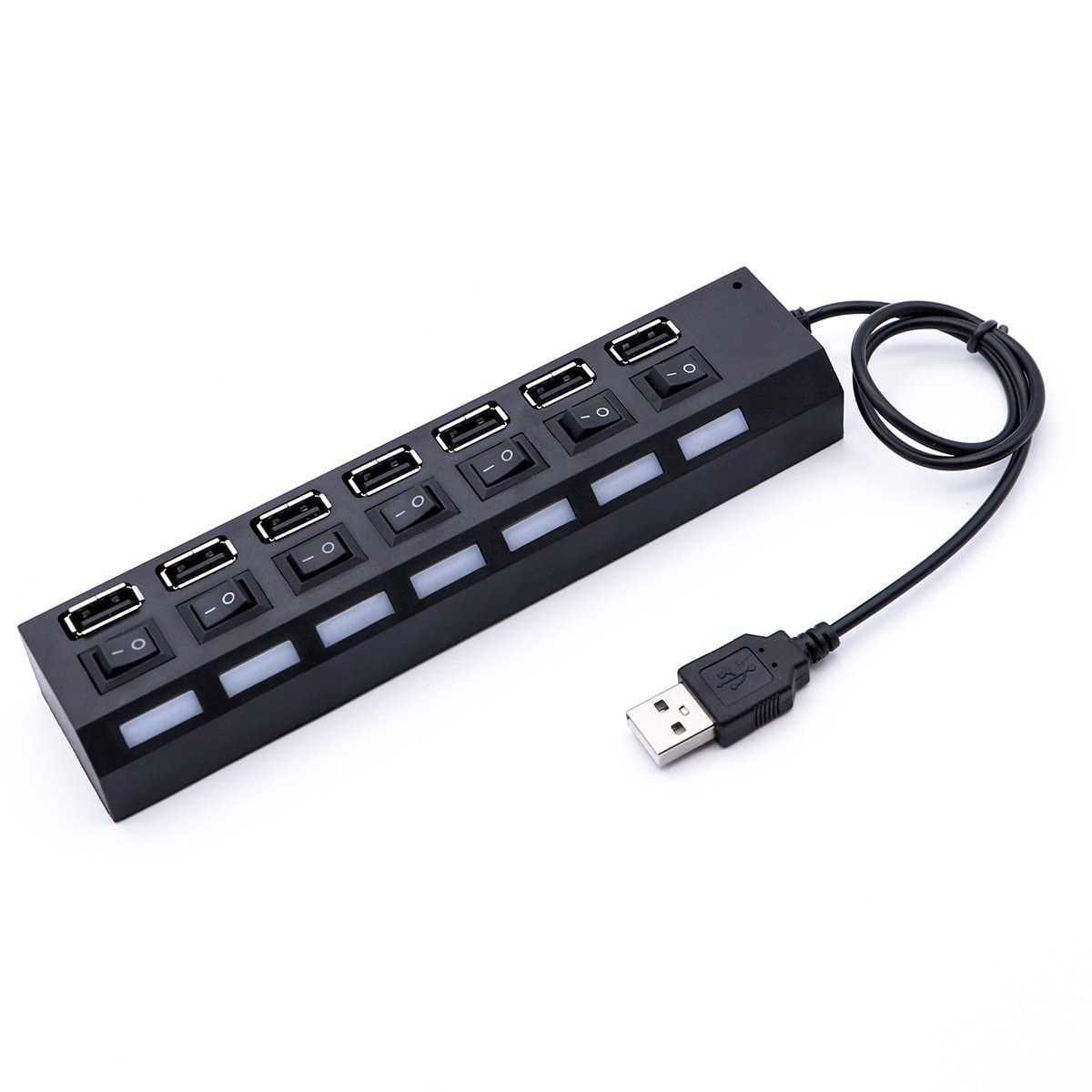 AGKRUNN 7 Port USB 2.0 Hub,Multi Port USB Splitteruter,Multi-Function Seven-Port Hub One-to-Seven Splitter Converter with Individual Switches Indicator