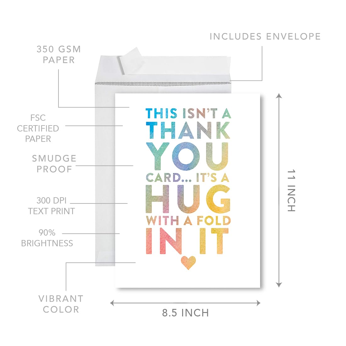 Andaz Press Funny Jumbo Thank You Card With Envelope 8.5 x 11 inch, Big Greeting Card, Hug With A Fold In It, 1-Pack, Huge Large Group Greeting Card, Includes Envelope