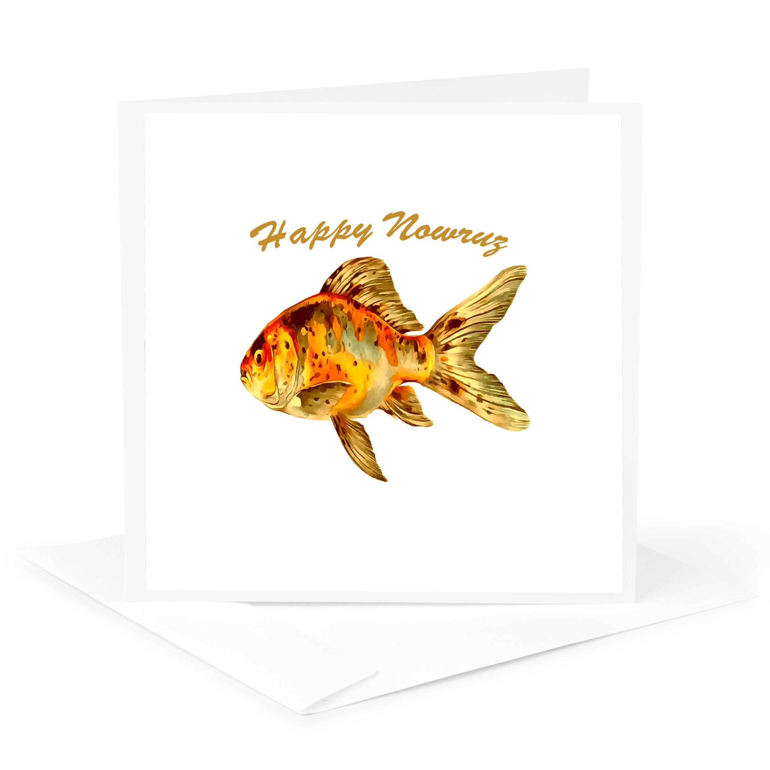 3dRose Greeting Card - Elegant Happy Nowruz Goldfish Persian New Year - Acrylic Art - Happy Nowruz
