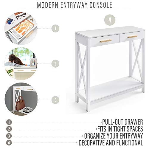 Prosumer's Choice White 2-Tier 2-Drawer Compact Sofa and Console Table, Elegant Entryway, Hallway,Foyer, Accent Side Table for Living Room, Office, Corridor