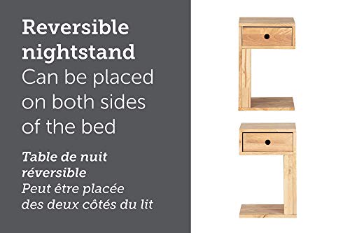 South Shore Furniture Sweedi Solid 1-Drawer Nightstand, Natural Wood, 15.75 in x 12.5 in x 19.75 in