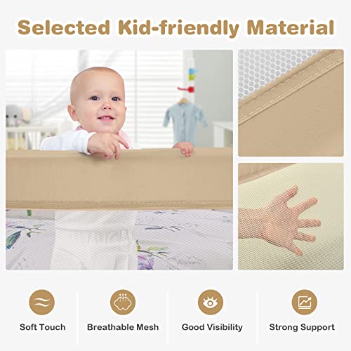HONEY JOY Bed Rail for Toddlers, 71-in Extra Long, Portable Safety Bed Guardrail w/Double Safety Child Lock, Foldable Baby Bed Rail Guard, Fit King & Queen Full Twin Size Bed Mattress(Beige, Pack 1)