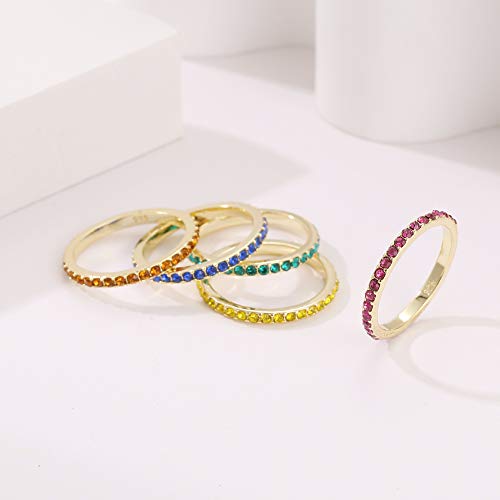5 PCS Women's Rainbow Stackable Rings Colorful Cubic Zirconia Finger Jewelry for Girls (7)
