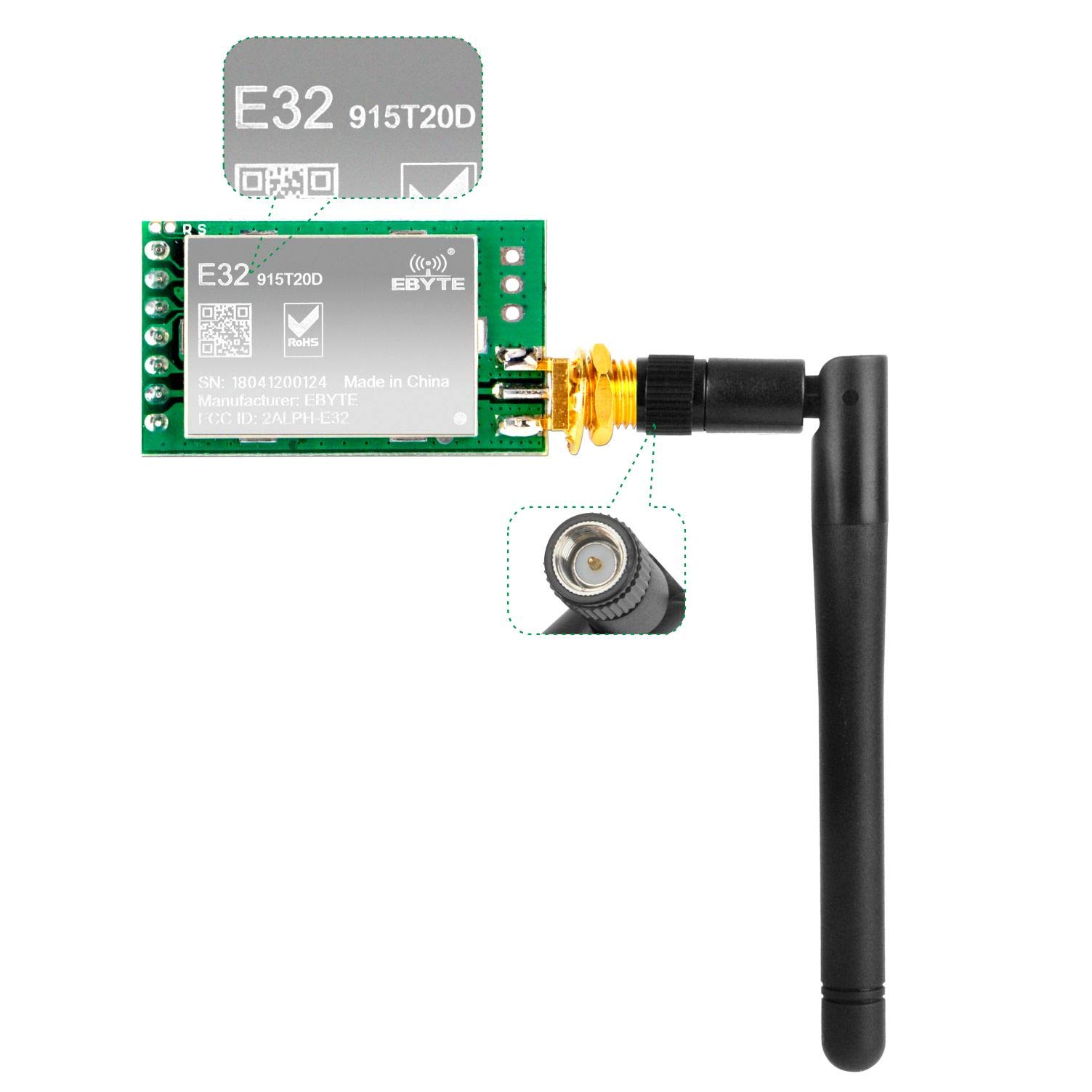Gowoops SX1276 LoRa Radio Wireless 862-930MHz 915MHz UART Serial Module Transmitter Receiver + 915Mhz 3dBi SMA Antenna, Compatible with Arduino STM32 51 Single Chip Microcomputer