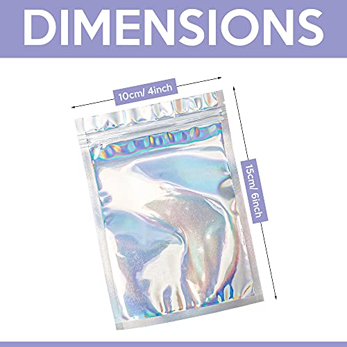 SPACE SEAL 100 Pieces Ziplock Resealable Holographic Bags - 4x6 Inches Smell Proof for Packaging, Aluminium Foil Bags with Rainbow Color Pouch
