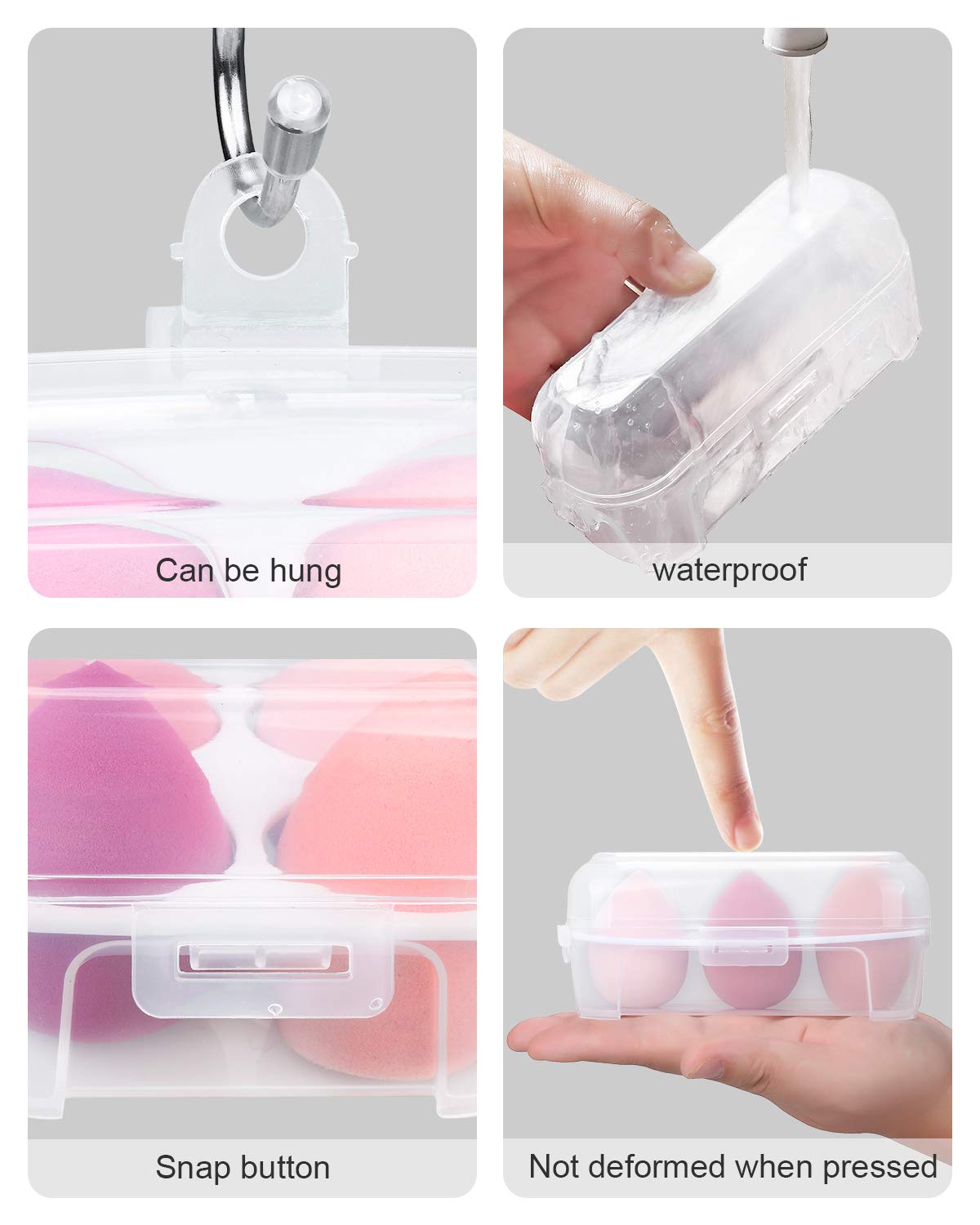 Makeup Sponge Case Blender Beauty Foundation Holder Blending Sponge Egg Set Makeup Sponge Wet And Dry Storage Box Egg Sponge Organizer Stocking Stuffers Gift for Women (3pcs-Pink series)