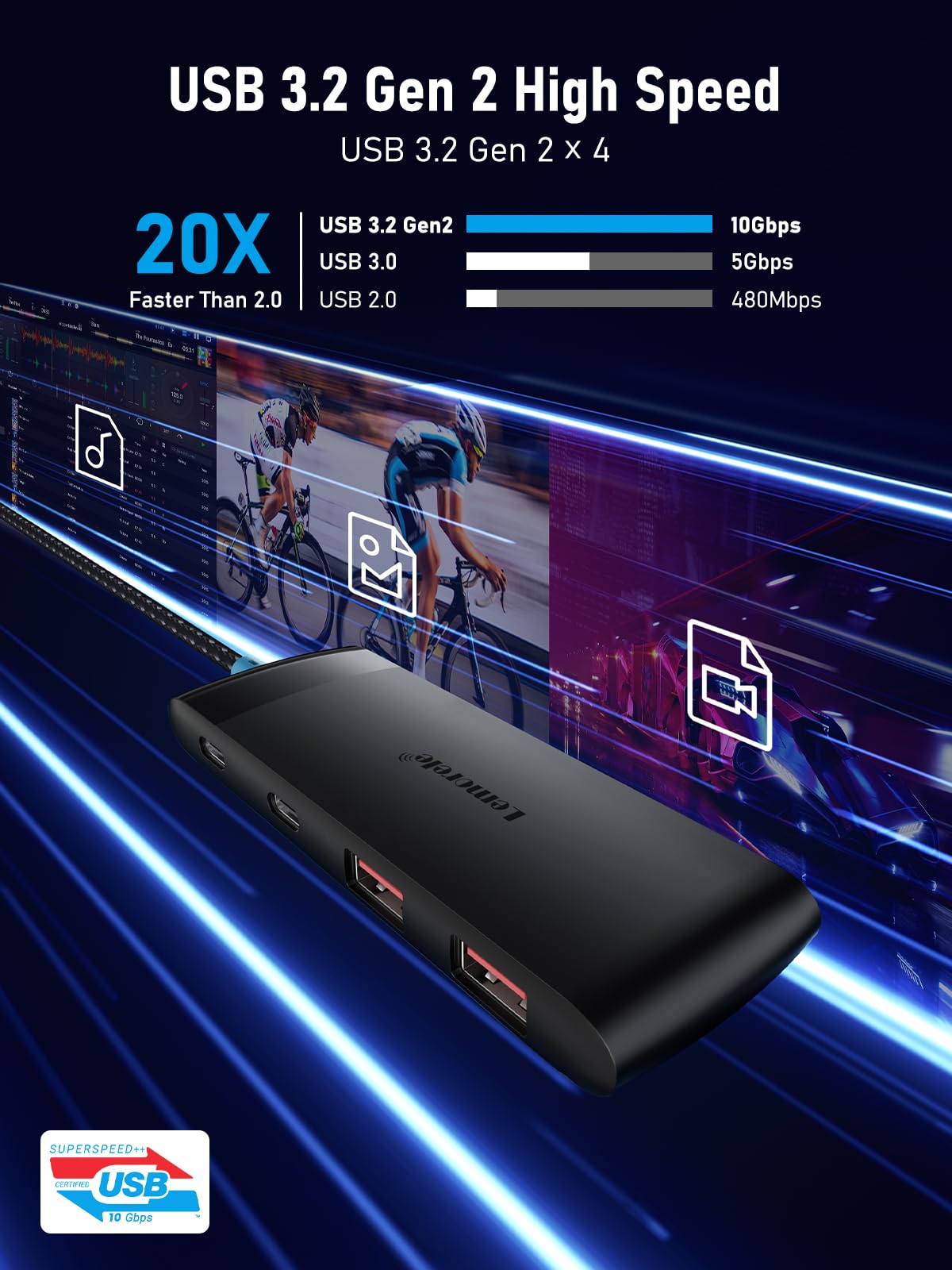 4-Port USB 3.0 Hub, Lemorele Ultra-Slim Data USB Hub with 1.31ft Extended Cable, Fast Data Transfer USB Splitter for Laptop MacBook, Mac Pro, Surface Pro, XPS, PC, Flash Drive, Mobile HDD