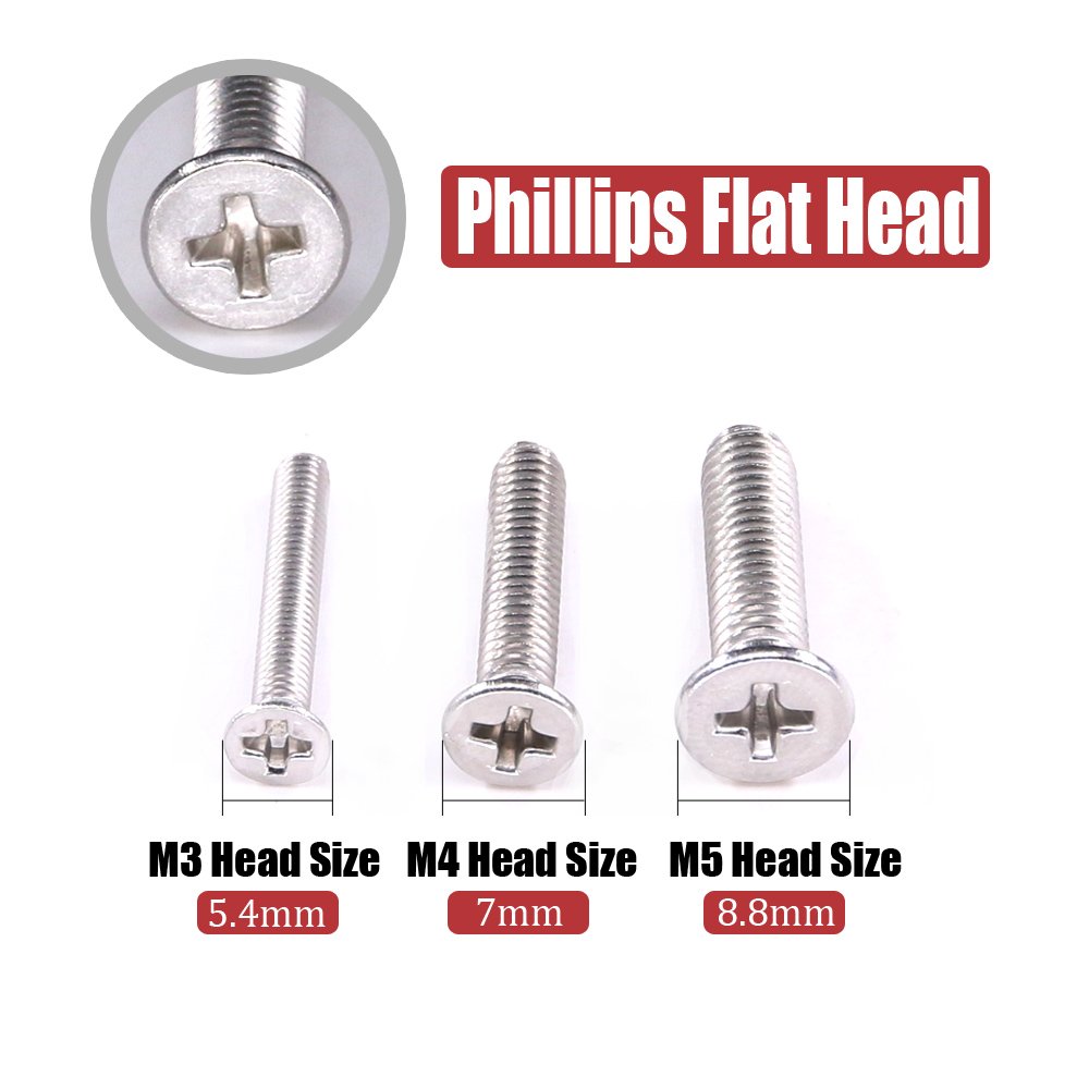 Hilitchi 705-Pcs M3 M4 M5 Phillips Flat Head Machine Screws Bolts Nuts Flat and Lock Washers Assortment Kit, 304 Stainless Steel, 8 to 20mm Length, Full Thread