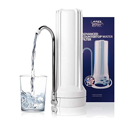 APEX MR-1030 Countertop Water Filter, 3 Stage GAC Calcite KDF-55 Water Filter for Sink, Easy Install Faucet Water Filter - Reduces Heavy Metals, Bad Taste and Up to 99% of Chlorine - White