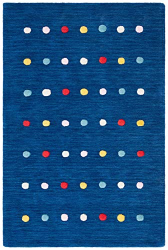 SAFAVIEH Kids Collection 4' x 6' Navy SFK804N Handmade Polka Dot Wool Area Rug