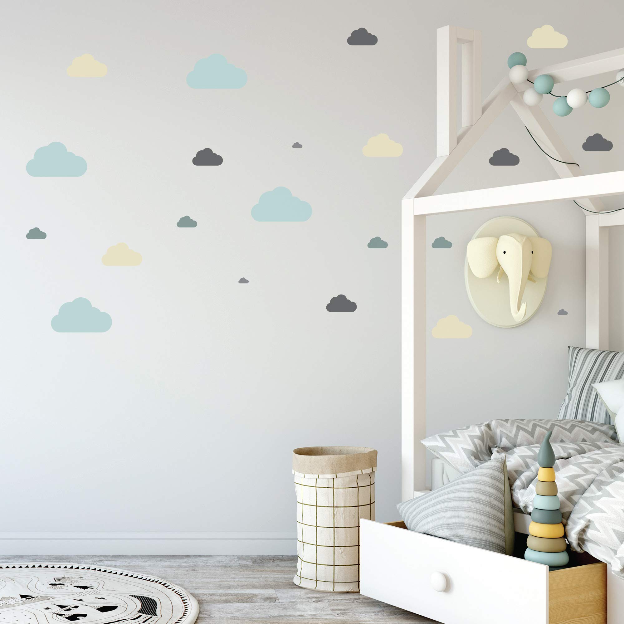 NAKLEO 5 pcs Reusable Plastic Stencils - Cloud Cloudlet Nimbus - 13.4" to 3.5" - Pattern Children Kids Painting Template Room Decor - Craft DIY Wall Furniture