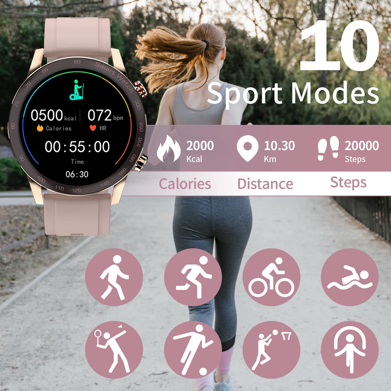 Smart Watch for Android Phones iOS Make/Answer Call Bluetooth Music Pedometer Calorie Counter Message Reminder Smartwatch Waterproof Watches for Women Ladies
