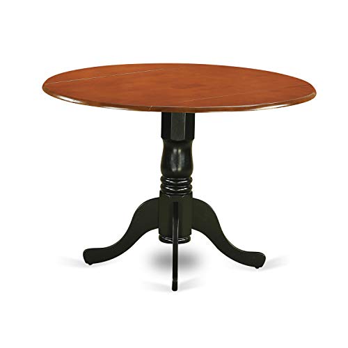East West Furniture DLAN5-BCH-W 5 Piece Dinette Set for 4 Includes a Round Dining Table with Dropleaf and 4 Dining Room Chairs, 42x42 Inch, Black & Cherry