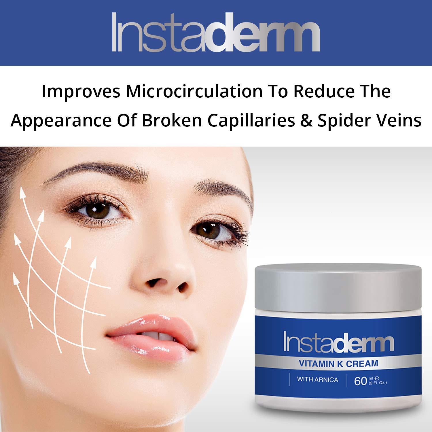 Instaderm Vitamin K Cream- Bruise Healing Formula with Arnica. Dark Spot Moisturizer for Bruising, Spider Veins & Broken Capillaries. Repair Under Eye Dark Circles, & Puffiness.