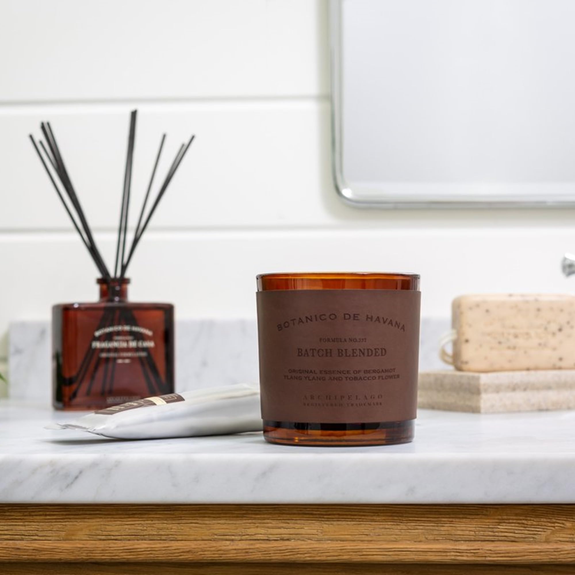 Archipelago Botanicals Botanico de Havana Letter Press Candle, Bergmaot, Tobacco Flower and Ylang Ylang Scent, Hand-Tooled Leather Wrap, Burns Approx. 100 Hours (13 oz)
