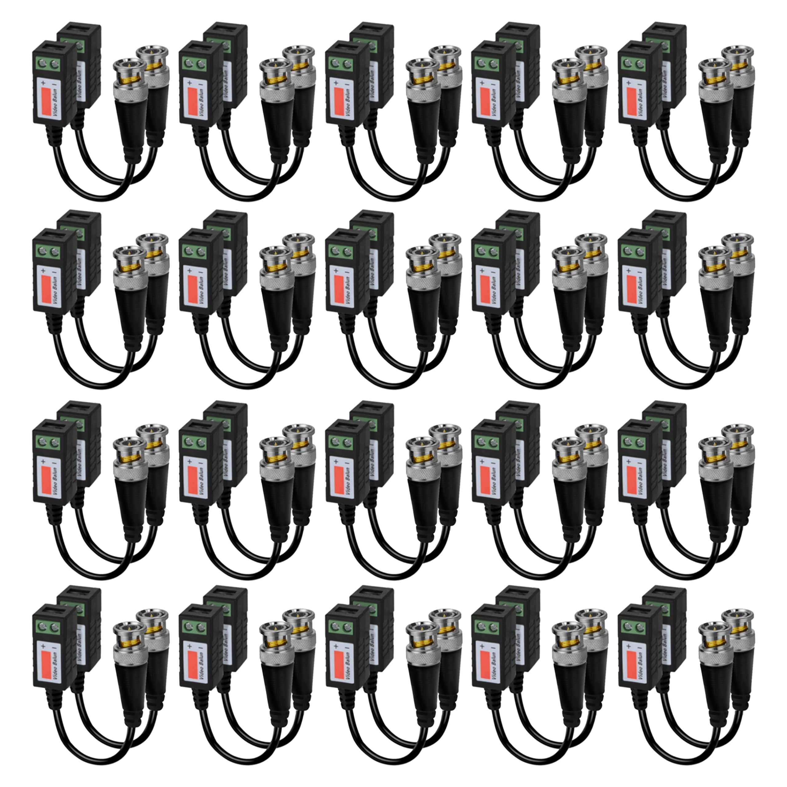 Passive Video Balun Connector 20 Pairs Cat5 HD Mini CCTV BNC Video Balun Transceiver Cable with Lighting Protection and Coax BNC Connector to RJ45 Terminal for CCTV Surveillance Camera Systems