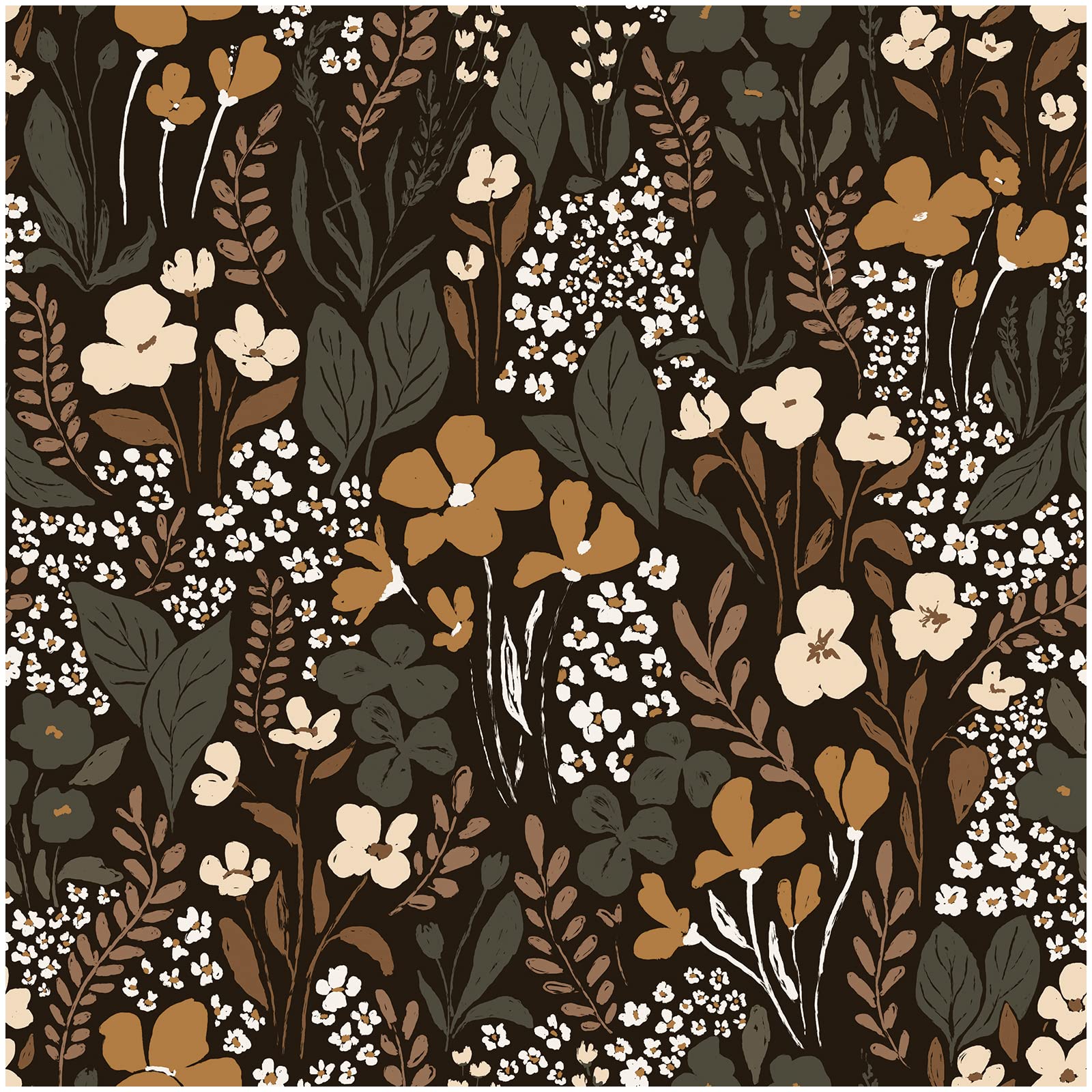 Idomural Peel and Stick Boho Wallpaper Vintage Floral Wallpaper Peel and Stick Removable Boho Wallpaper for Bedroom Brown&Black Floral Boho Stick on Wallpaper for Renter Accent Wallpaper 17.7 * 118in