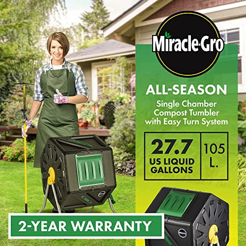 Miracle-Gro Small Composter - Compact Single Chamber Outdoor Garden Compost Bin Heavy Duty β UV Protected Turning Barrel Tumbling Composter (27.7 gallons)