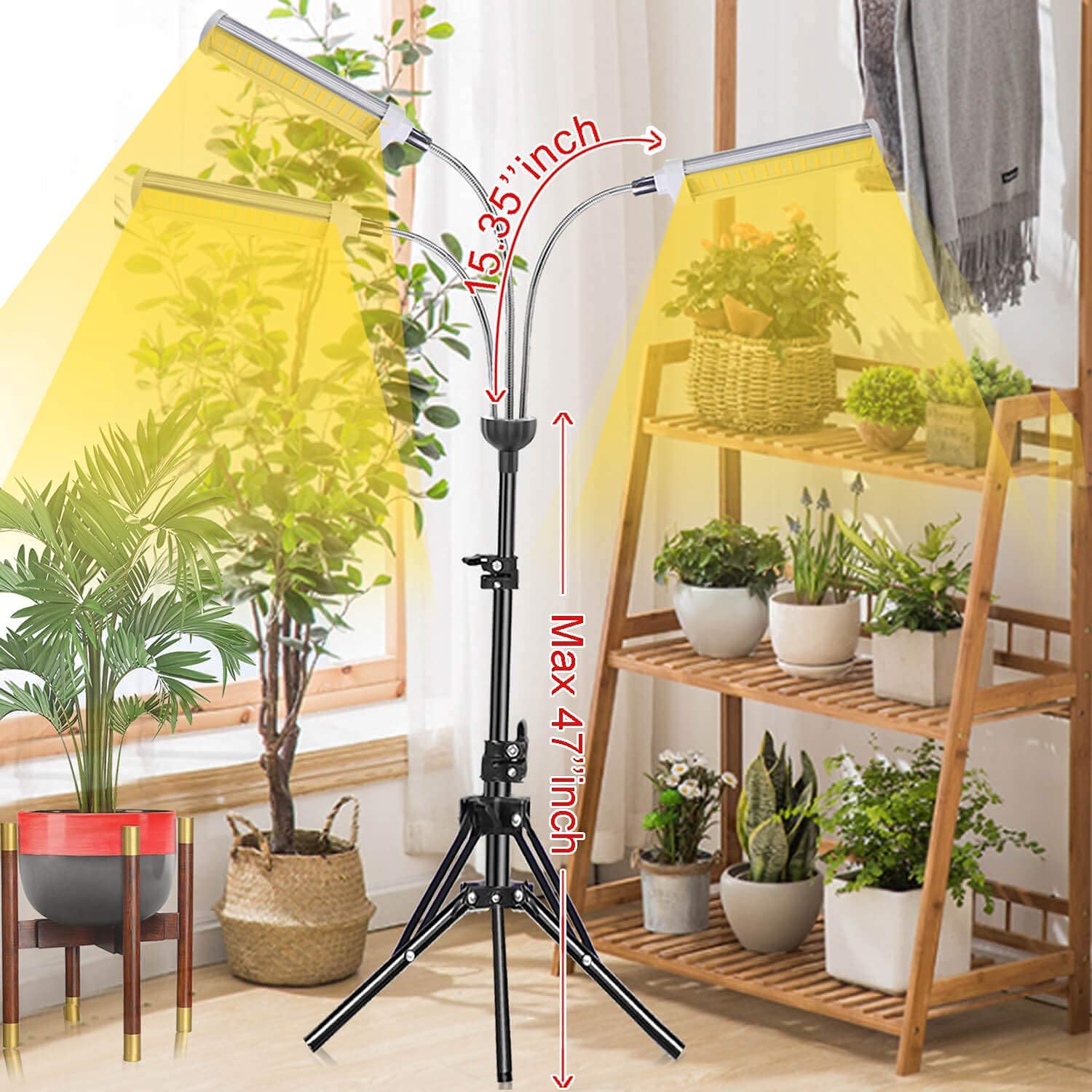 Abonnyc Grow Light for Indoor Plants with 47''inch Stand Plant Lights Full Spectrum Timer for Seedlings, 3 Switch Modes,15-47 inch Adjustable Tripod Stand & Gooseneck for Various Larger Plants