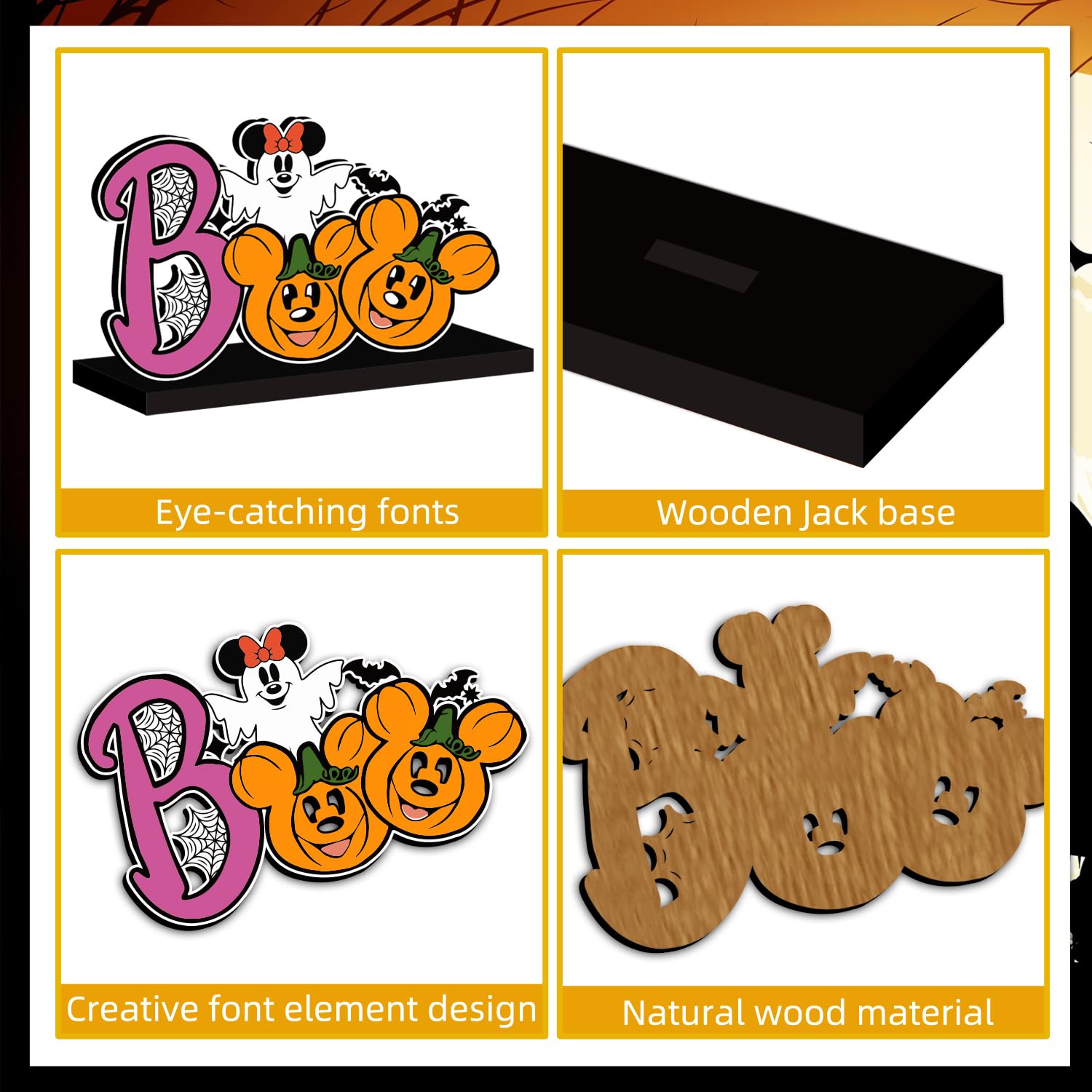 4Pcs Mouse Halloween Decorations Wooden Table Centerpieces, Happy Halloween Table Decorations Halloween Mouse Theme Tiered Tray Decor for Halloween Party Decorations