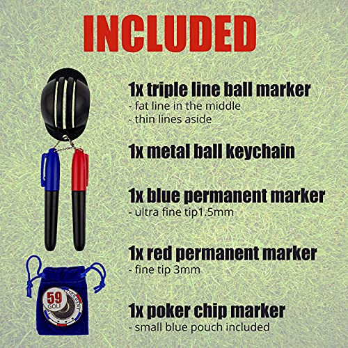 59Golf - Golf Ball Triple line Marker + Permanent Markers (red and Blue + Poker chip)