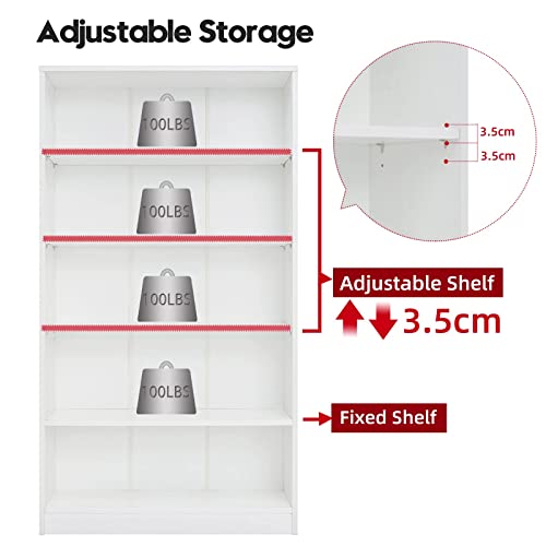 Wood Bookcase 5-Shelf Freestanding Display Wooden Bookshelf for Home Office School (11.6" D*33" W*59.8" H,White)