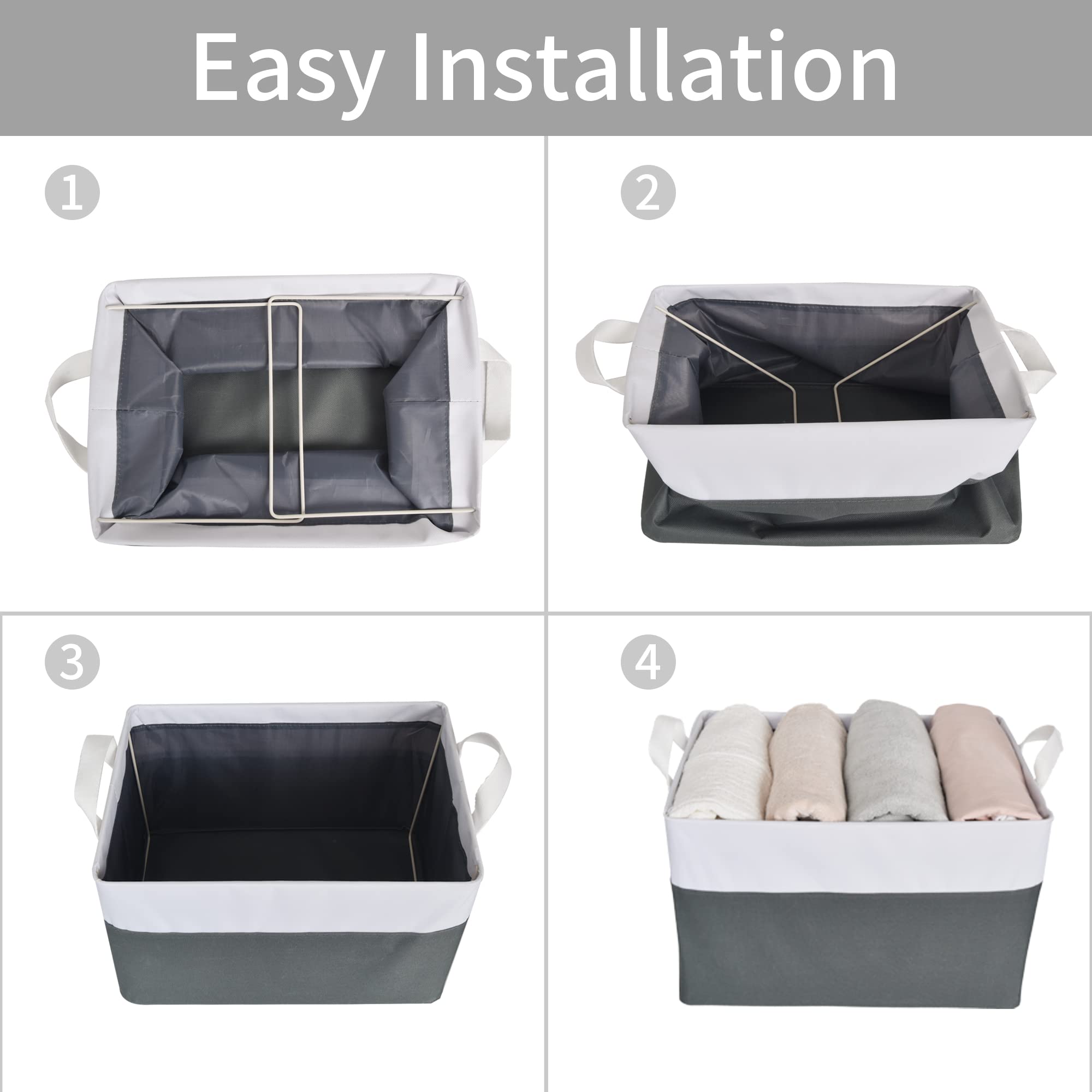 GRANNY SAYS Storage Bins for Shelves, Linen Closet Organizers and Storage Baskets Extra Large, Shelf Baskets with Metal Frame, Storage Boxes for Bedroom Wardrobe, White/Gray, 2-Pack