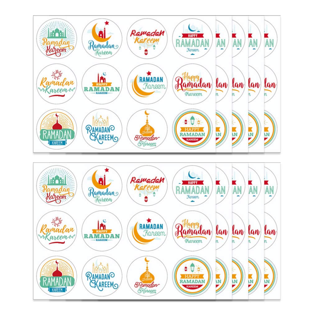 Kisangel 120pcs Eid Mubarak Stickers Ramadan Sticker Set Gift Sticker Adhesive Seal Stickers Ramadan Decorations