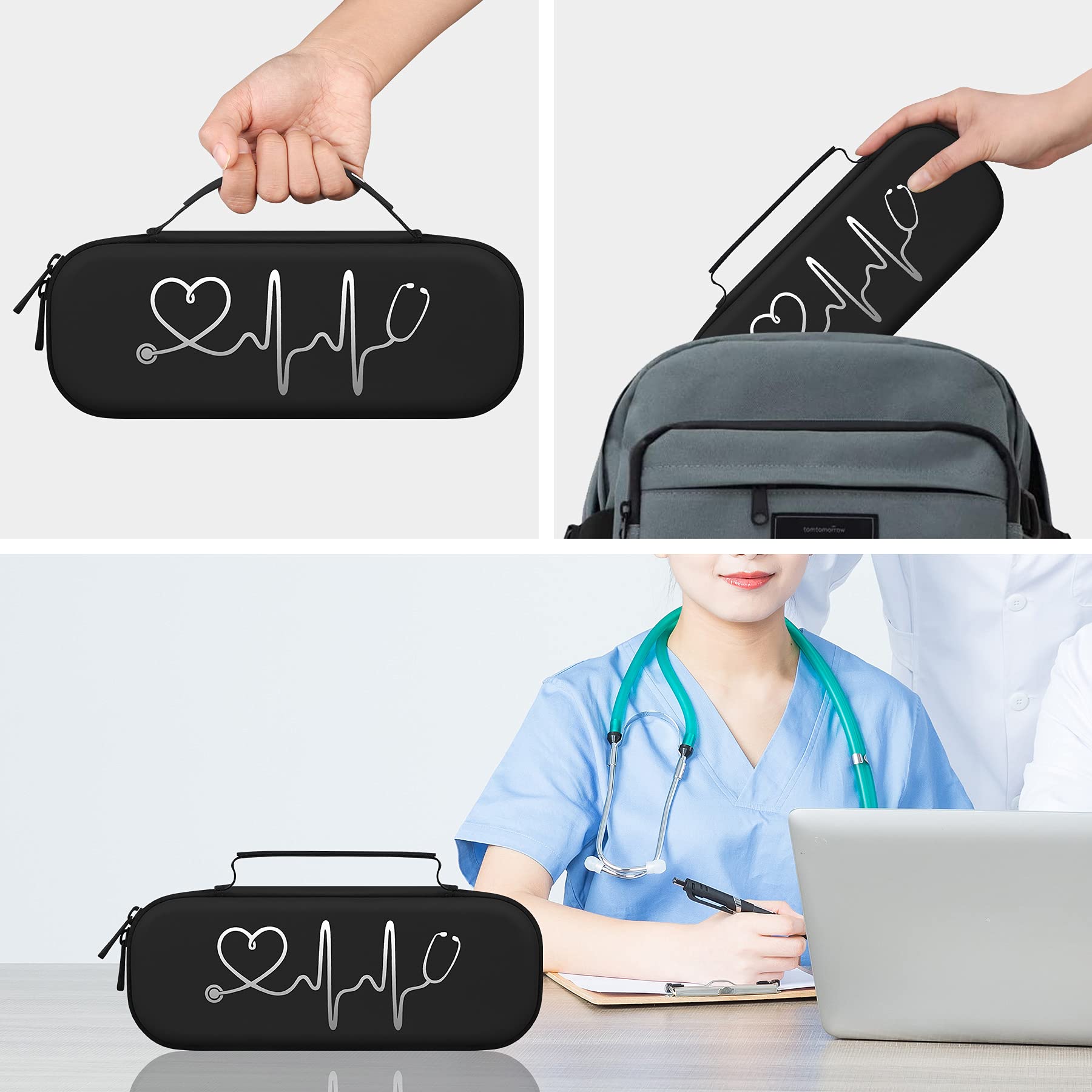 BOVKE Stethoscope Case, Lightweight Slim Stethoscope Holder Compatible with 3M Littmann Classic III, Lightweight II S.E, Littmann Cardiology IV, MDF Acoustica Deluxe Stethoscopes, Black