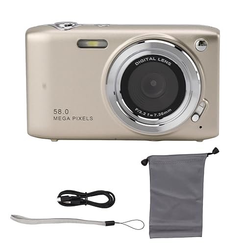 4K Digital Camera, Slim and Lightweight 58MP Autofocus Automatic Beauty Mode Teens Small Camera 2.88 Inch IPS Screen 16X Zoom for Travel (Gold)