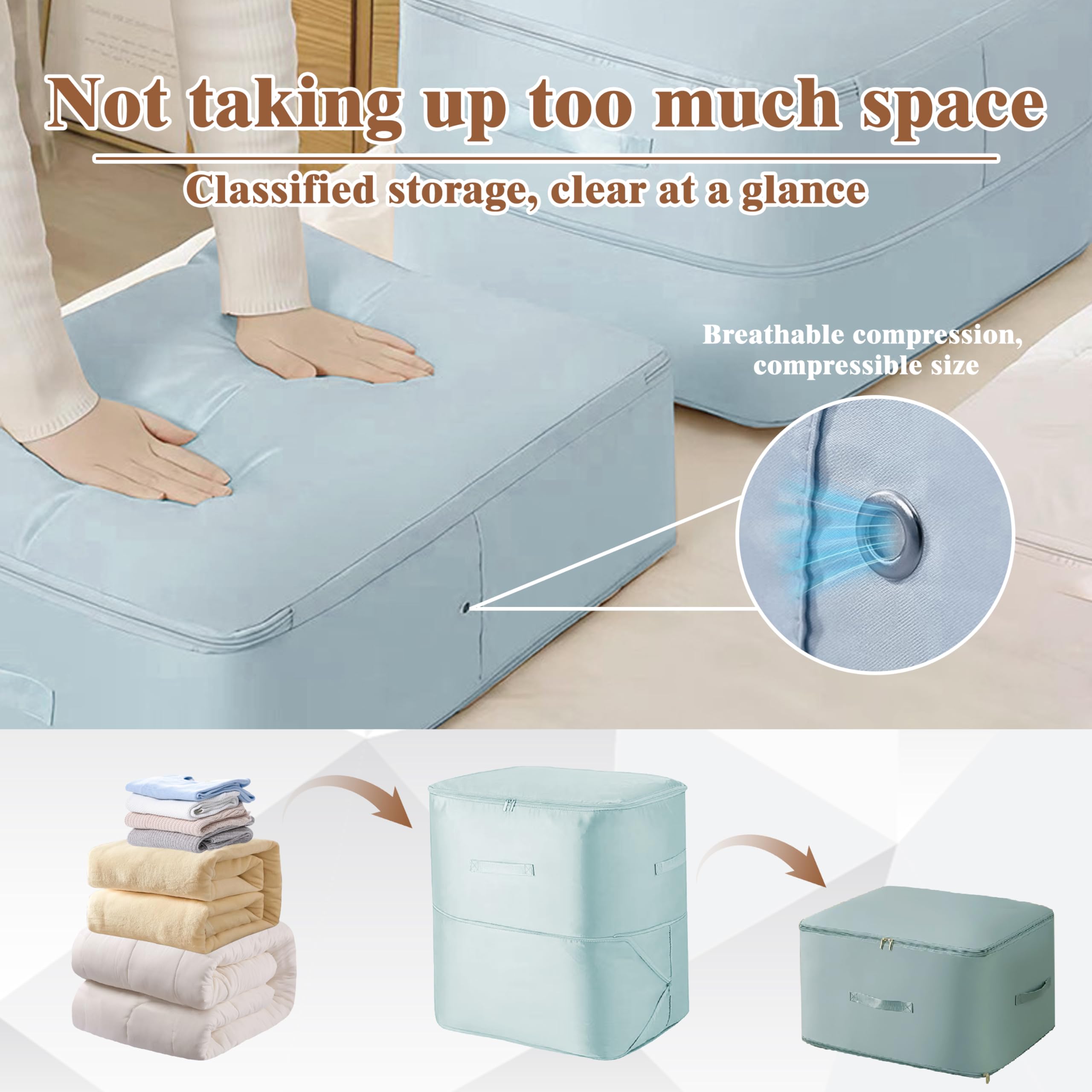 AGSIXZLAN Ultra Space Saving Self Compression Organizer,2024 New Portable Heavy Duty Moving Bags, Storage Tote For Space Saving,For Comforters,Clothes And Blankets,Bedding (Blue,Xl-54 * 42 * 60 Cm)