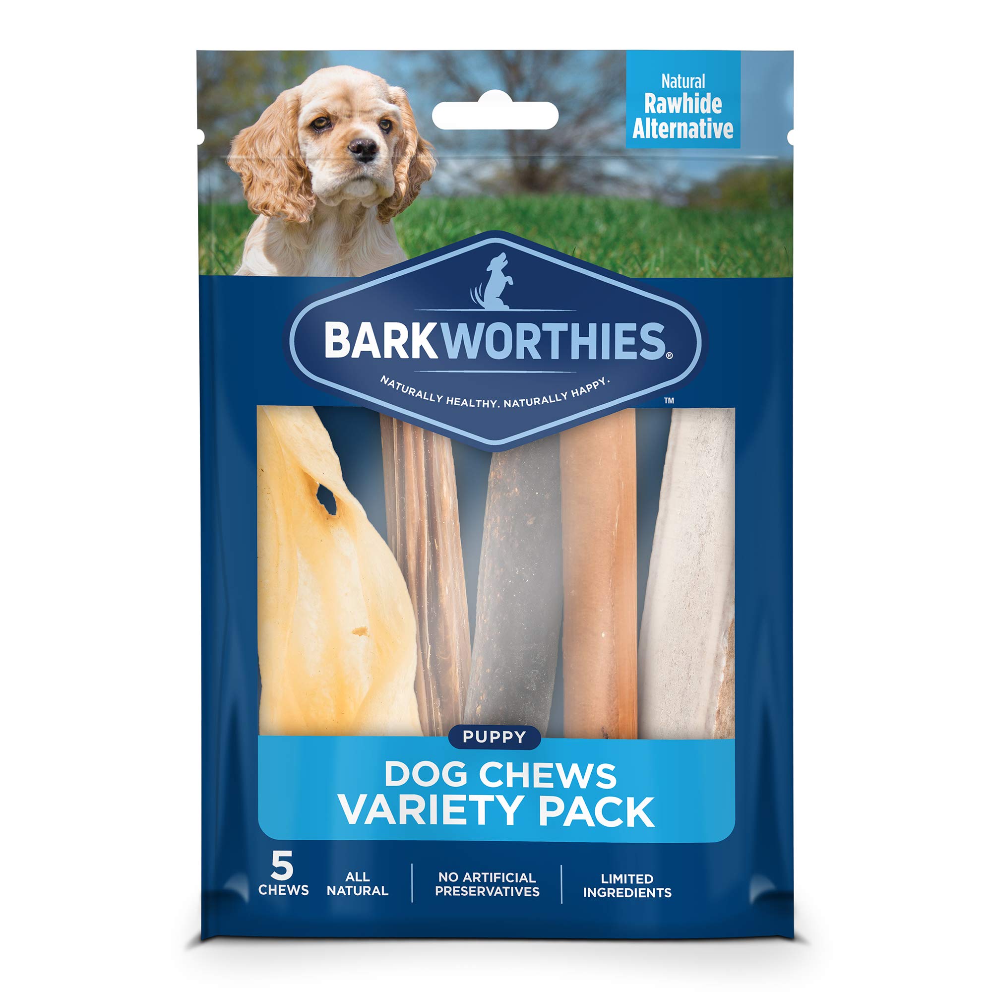 Barkworthies Healthy Dog Treats & Chews Puppy Dog Variety Pack (5 Chews) - Protein-Rich, All-Natural, Easily Digestible, Rawhide Alternative - Promotes Dental Health - Great Gift for All Dogs