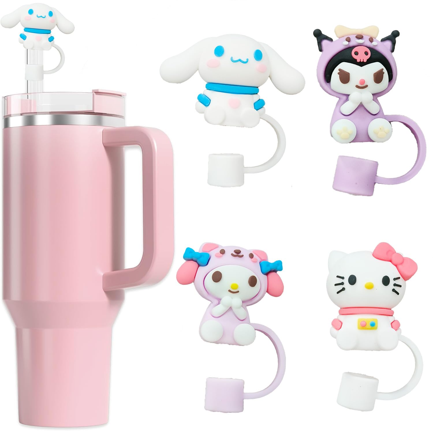 4pcs Straw Cover Cute Design Straw Topper for Stanley 30 Oz 40Oz Tumbler Straw Topper 10mm 0.4in Dust-Proof Reusable Straw Tips Lids