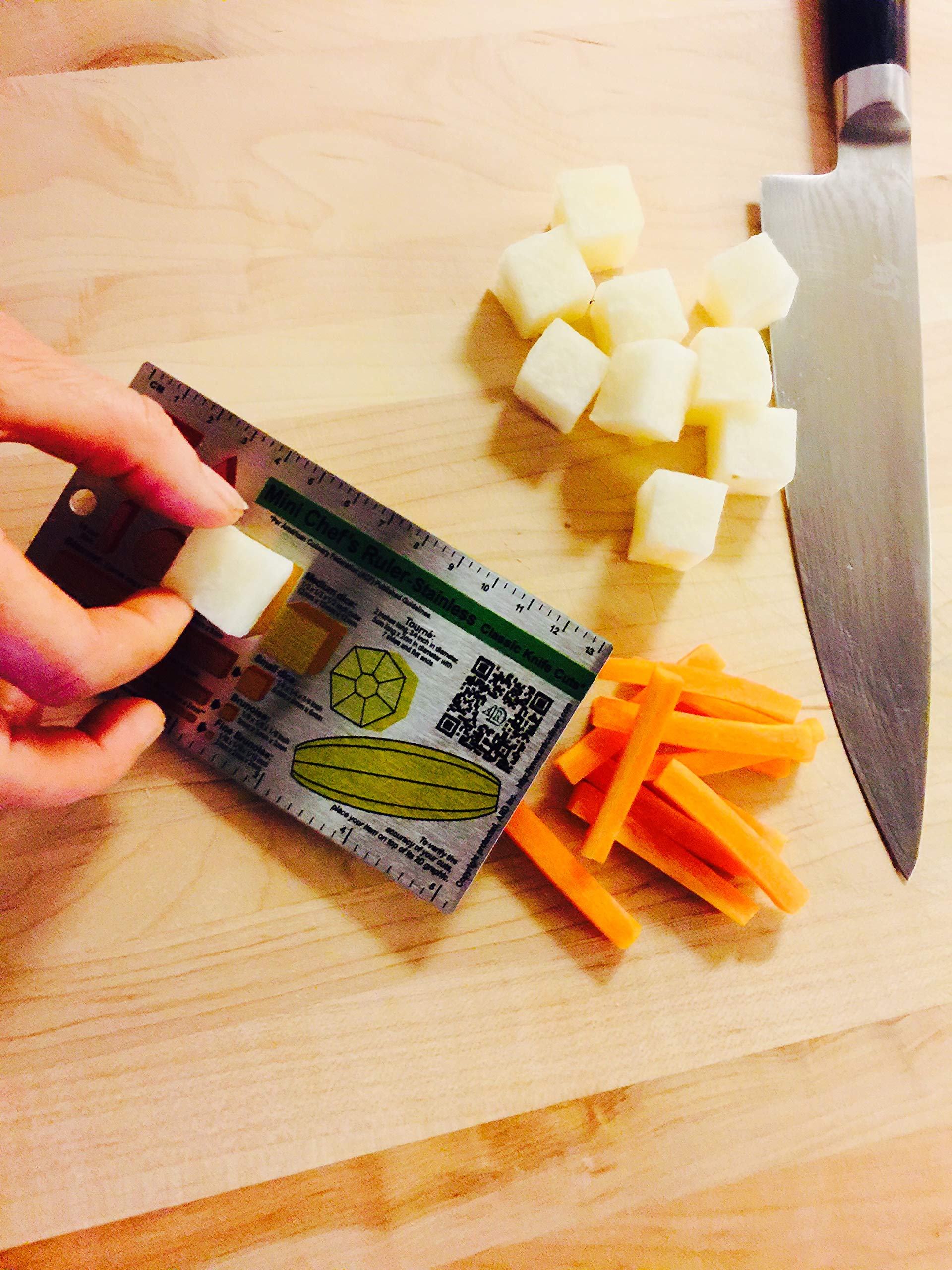 ARD Culinary Mini Chef’s Ruler-Stainless,Knife Cuts Ruler and Template,Cutting and Multi Culinary Applications Kitchen Reference Tool, for Culinary, Students,Profesdionals and Cooking Enthusiasts